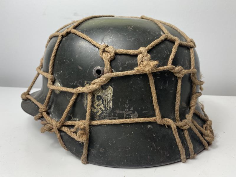 Chase Militaria | WW2 GERMAN Q66 M35 DOUBLE DECAL HEER HELMET WITH ROPE ...