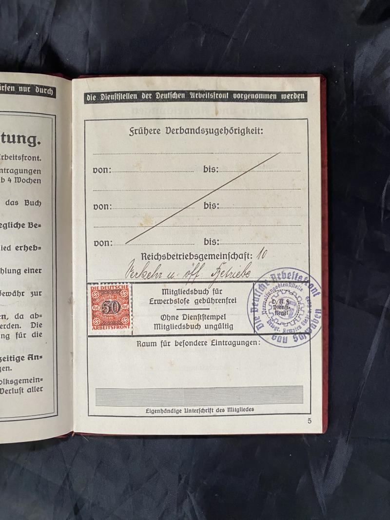Chase Militaria | THE GERMAN LABOUR FRONT MEMBERSHIP BOOK