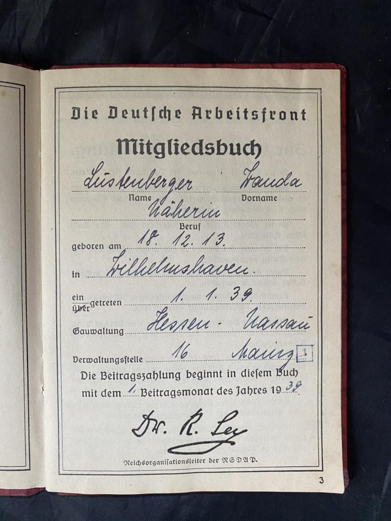 Chase Militaria | THE GERMAN LABOUR FRONT MEMBERSHIP BOOK