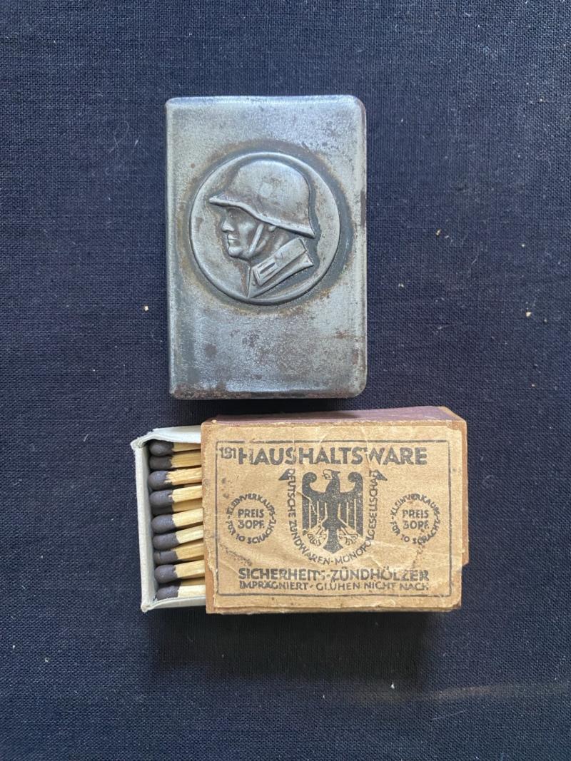Chase Militaria | WW2 GERMAN METAL MATCHBOX HOLDER AND GERMAN MATCHES